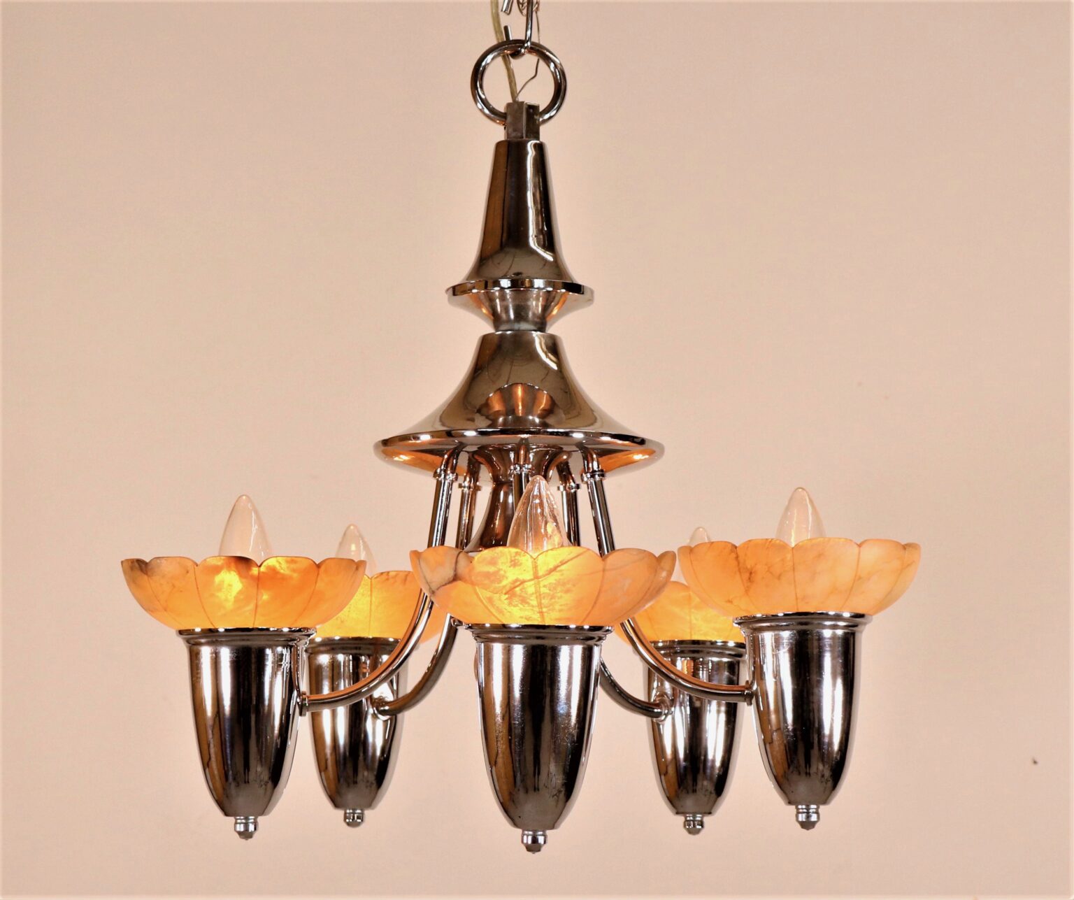 German Art Deco Chrome and Alabaster Fixture - Antiques Resources, Chicago