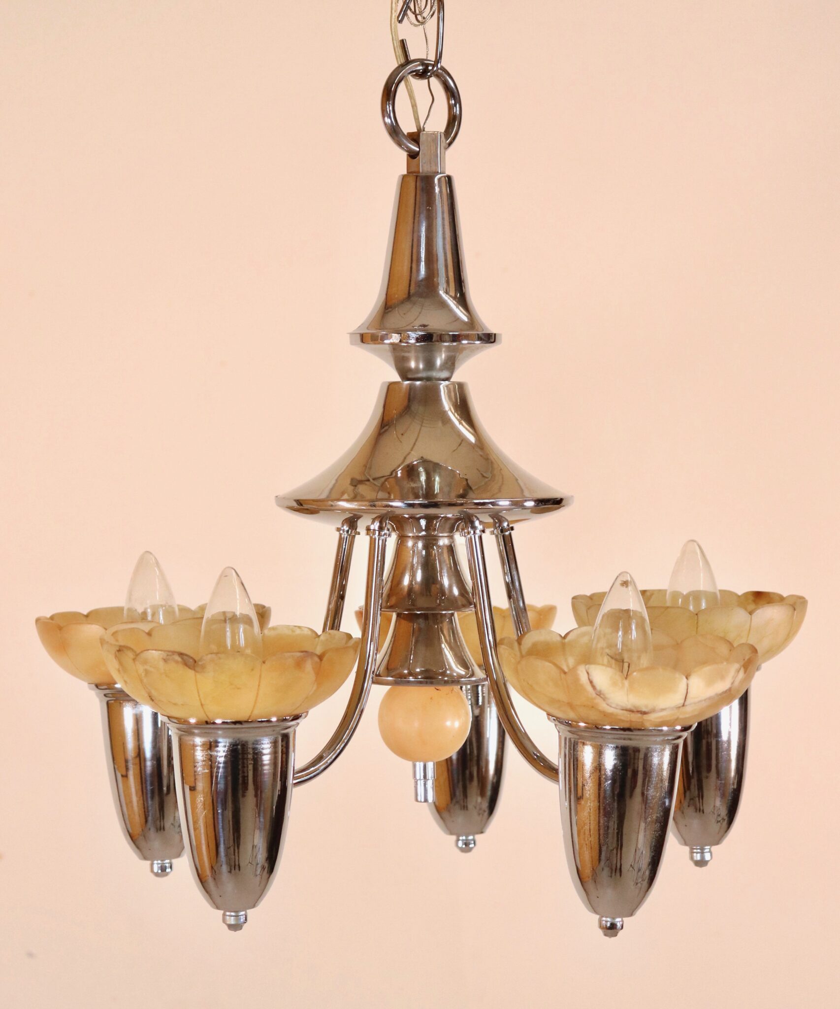 German Art Deco Chrome and Alabaster Fixture - Antiques Resources, Chicago