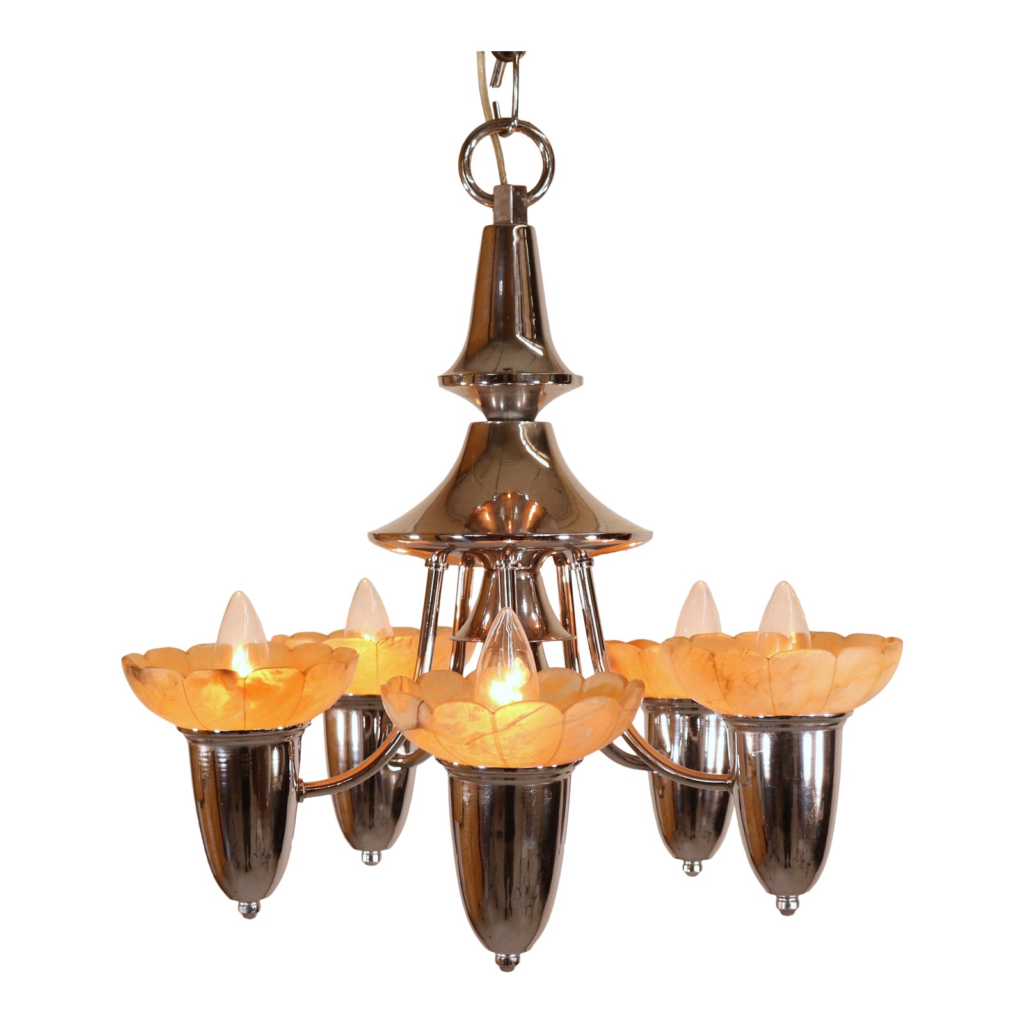 German Art Deco Chrome and Alabaster Fixture - Antiques Resources, Chicago