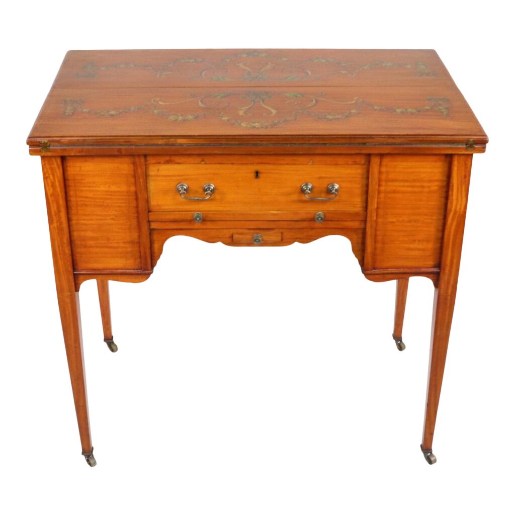 Circa 1910 Edwardian Satinwood Hand-Painted Game Table - Antiques ...